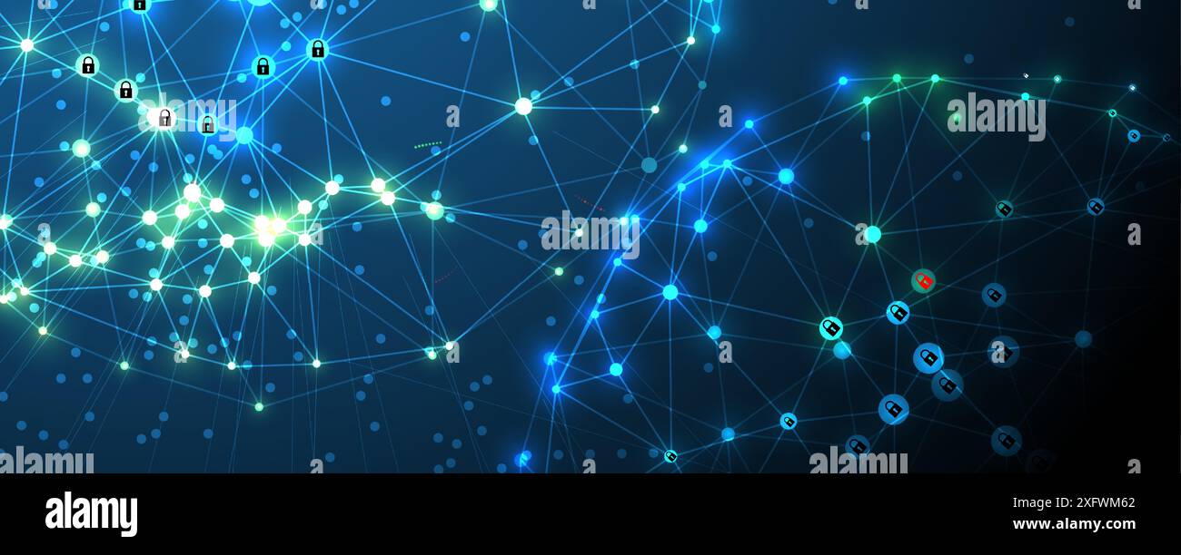 Neural network concept. Connected cells with links. High technology process. Abstract futuristic ...