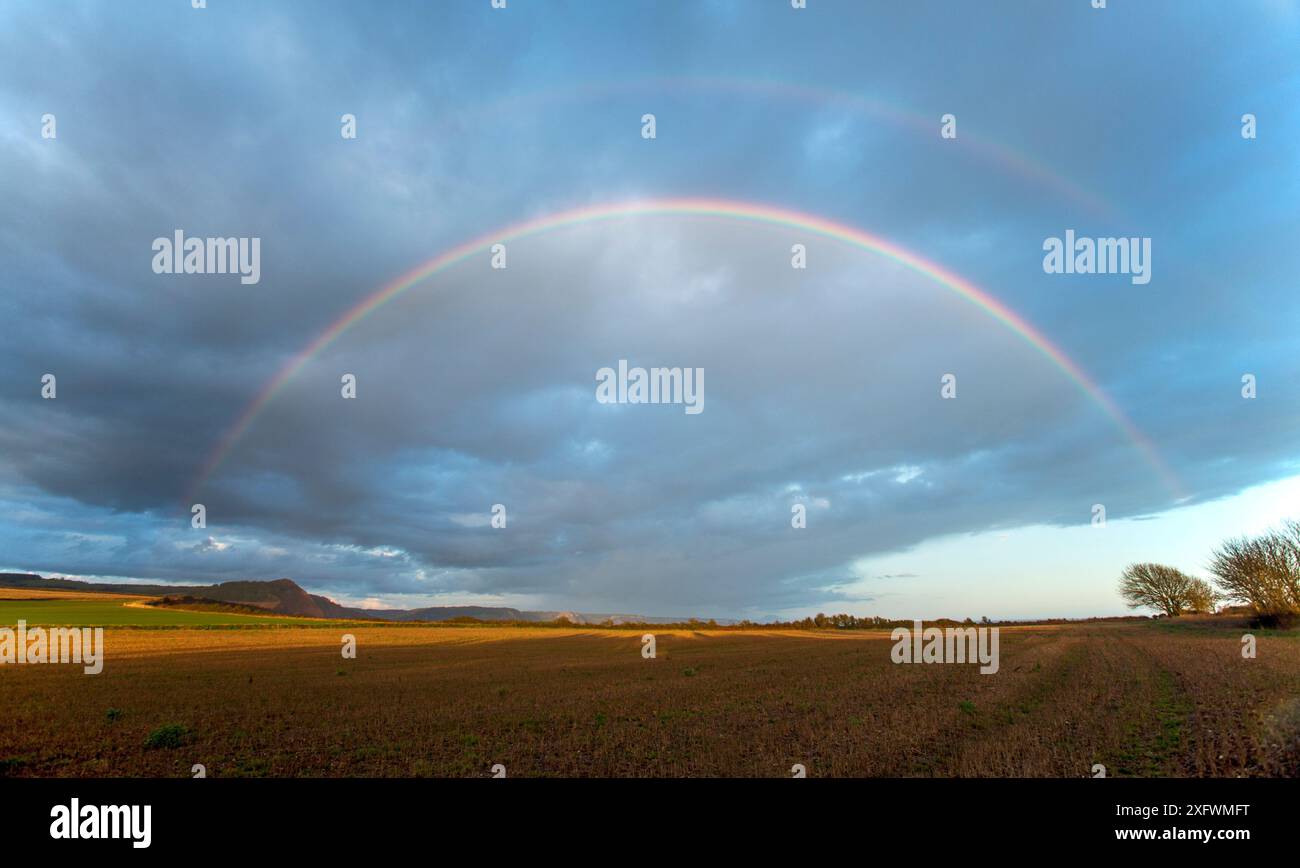 Double Rainbow over Stantyway Farm, East Devon, England, UK, February ...