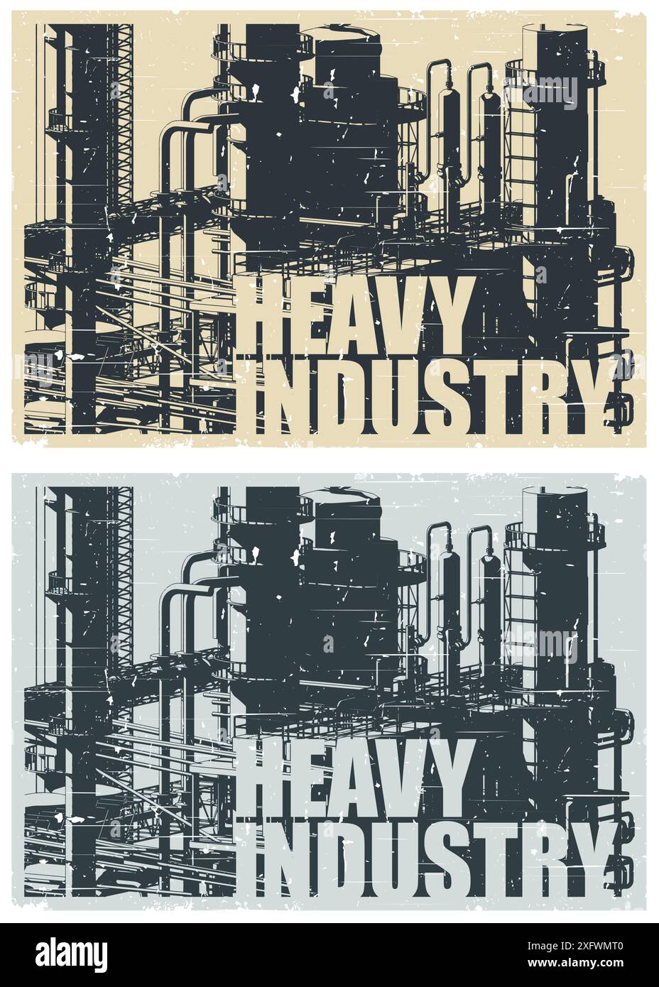 Stylized vector illustration on the theme of heavy industry in old ...