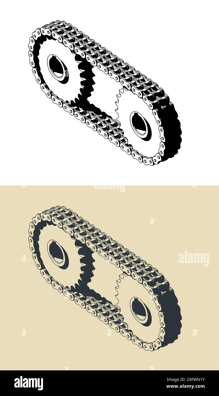 Stylized vector illustrations of a double chain drive Stock Vector ...