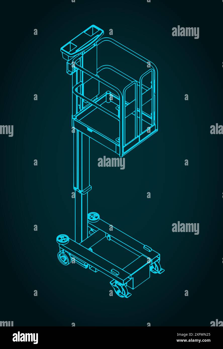 Isometric technical drawing of a push around mast lift Stock Vector ...