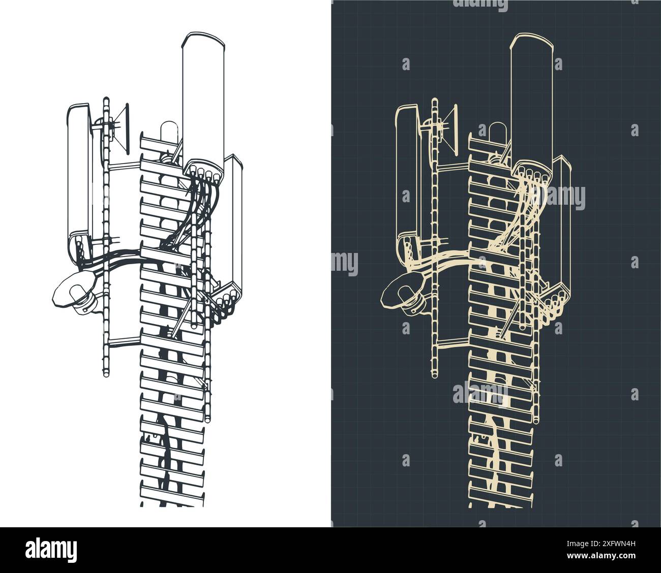 Technical drawings of a сell phone telecommunication tower with repeaters Stock Vector Image ...