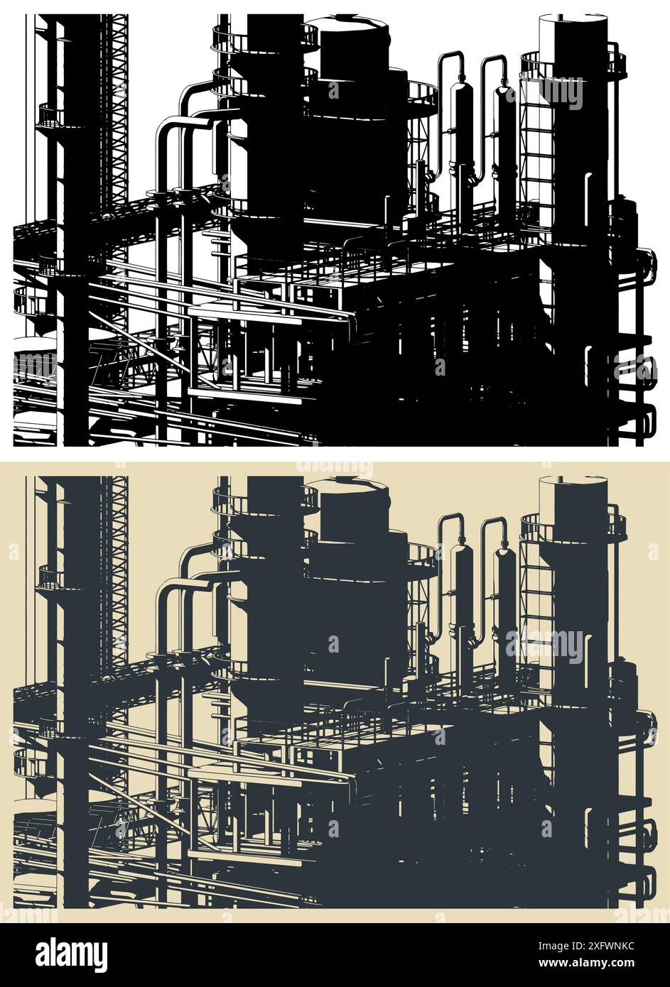Stylized vector illustration on the theme of heavy industry. Factory ...