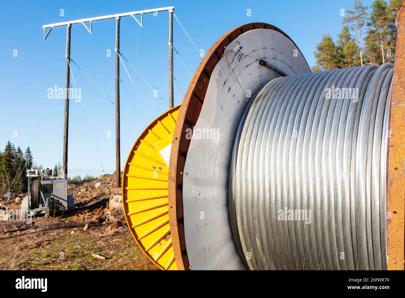Cable drums at construction site on sunny day Stock Photo - Alamy
