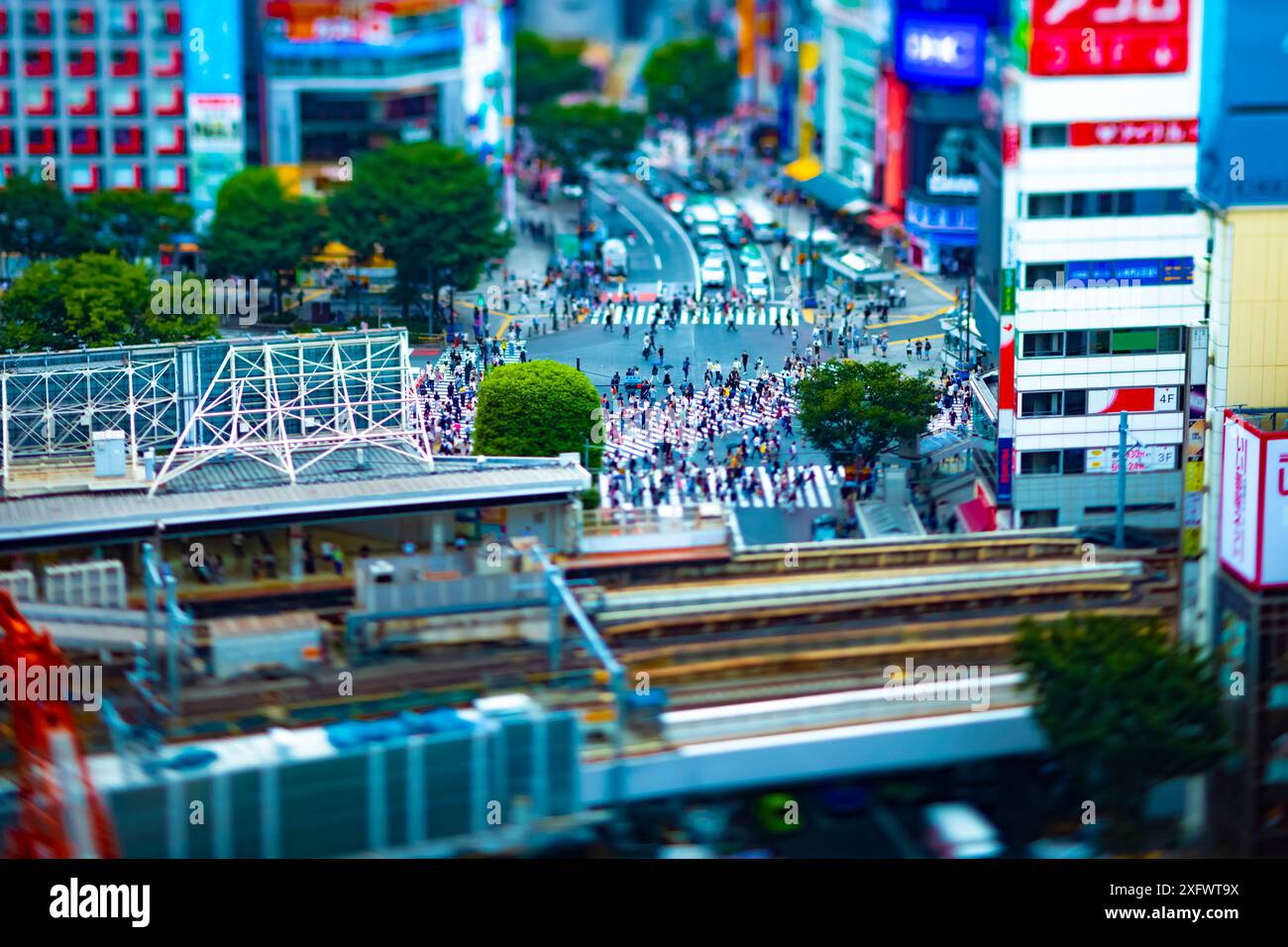 Shibuya crossing in Tokyo high angle tiltshift Stock Photo - Alamy