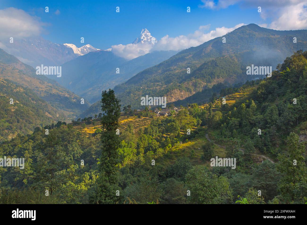 The mountain village of Ghandruk in the Modi Khola Valley at around ...