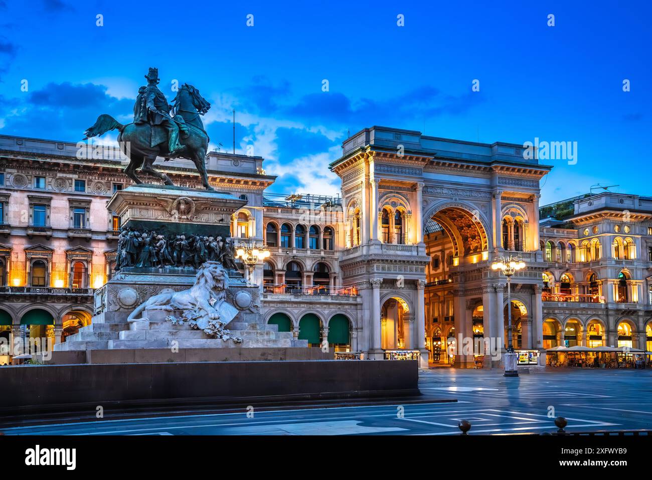Milan Piazza del Duomo square landmarks sunset view, Lombardy region of ...