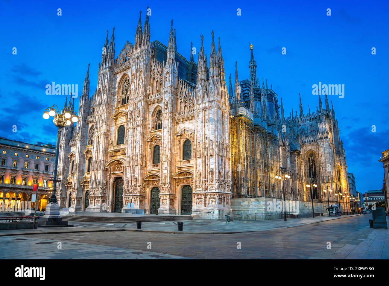 Milan Cathedral and Piazza del Duomo square landmarks evening view ...