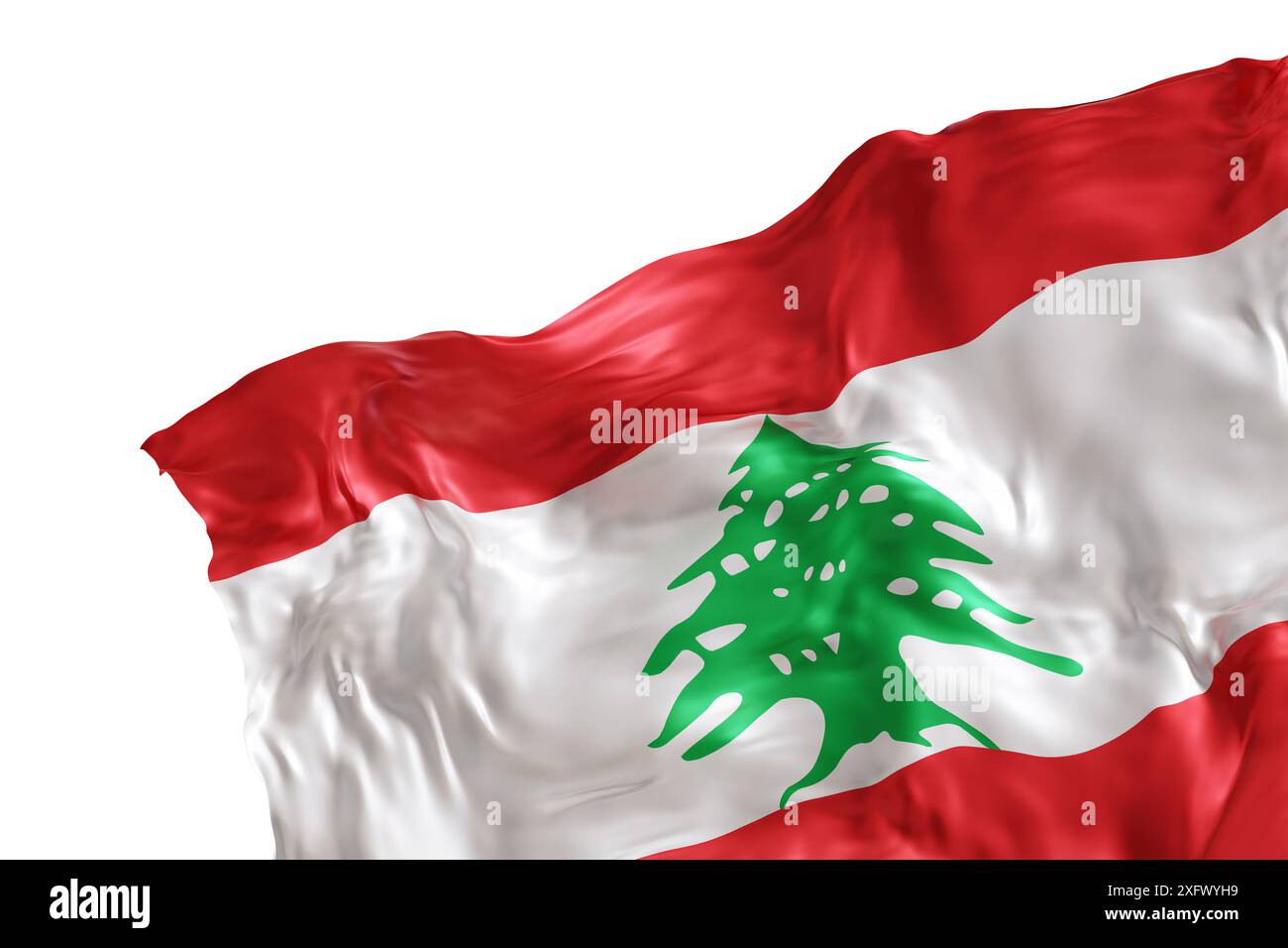 Realistic flag of Lebanon with folds, isolated on white background ...