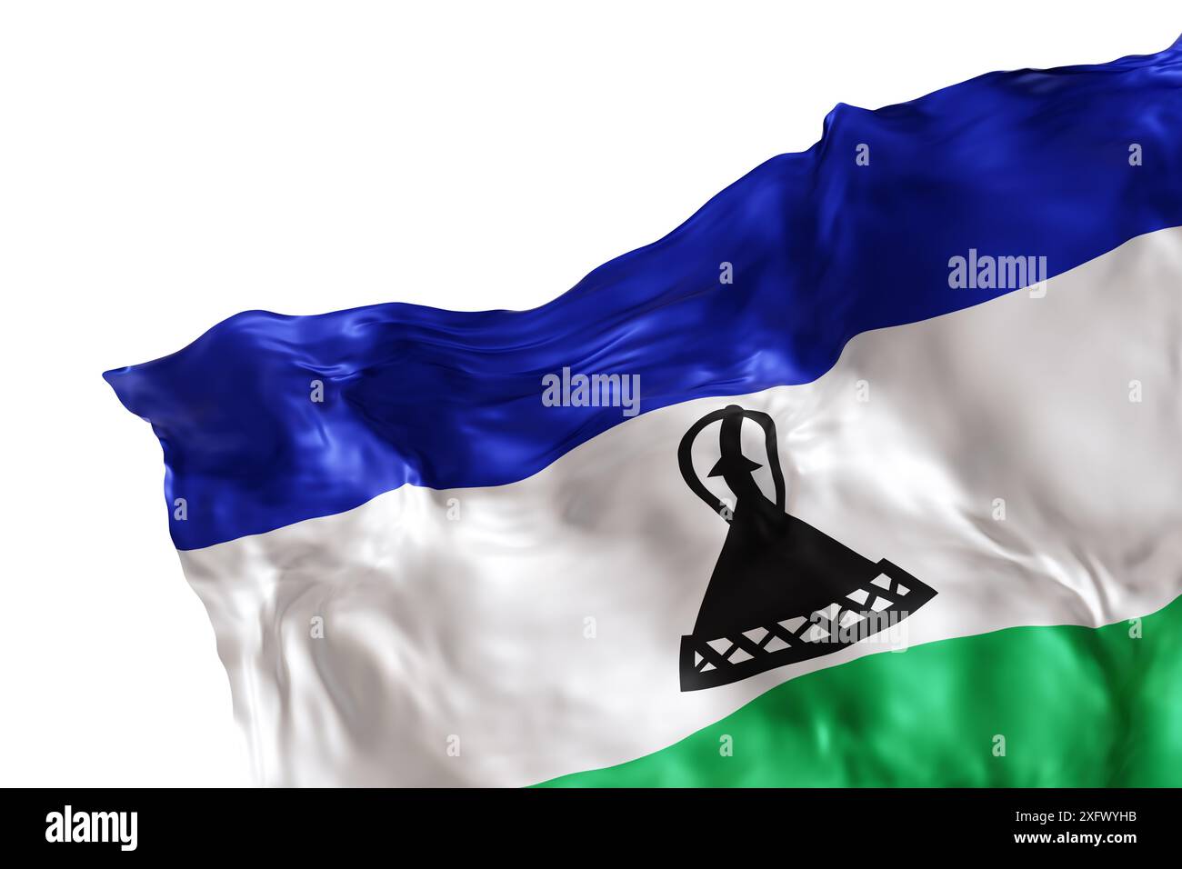 Realistic flag of Lesotho with folds, isolated on white background ...