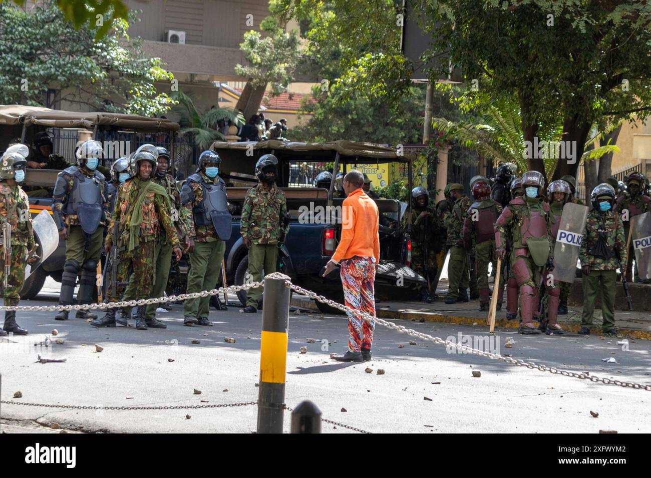 Nairobi, Kenya - June 25th, 2024. Police and protesters engaged in day ...