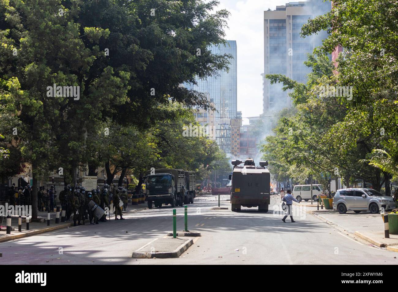Nairobi, Kenya - June 25th, 2024. Police and protesters engaged in day ...