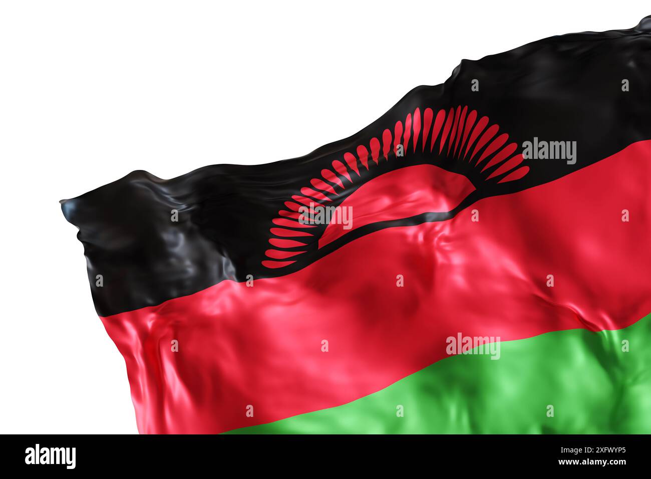 Realistic flag of Malawi with folds, isolated on white background ...
