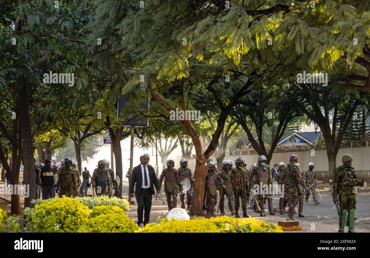 Nairobi, Kenya - June 25th, 2024. Police and protesters engaged in day ...