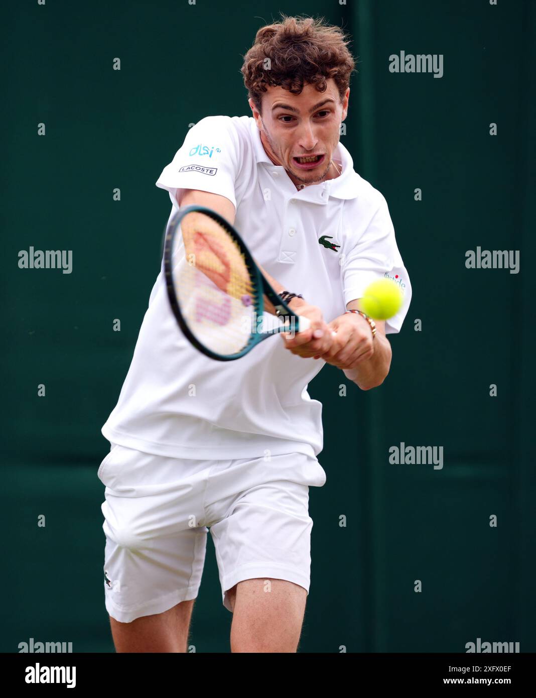 Ugo Humbert in action against Brandon Nakashima (not pictured) on day ...