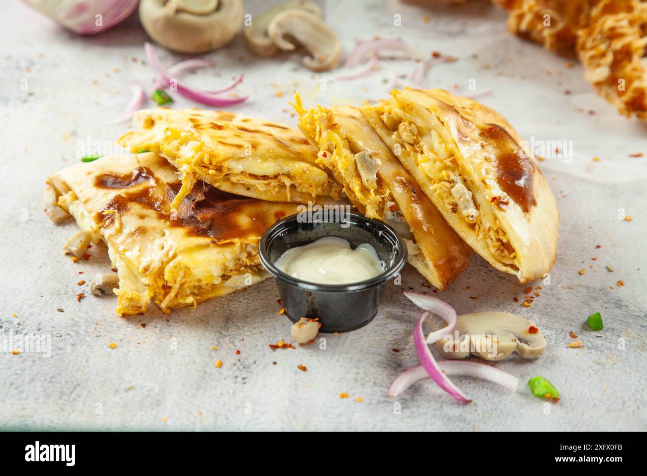 Creamy tikka stuffed naan bread, traditional pakistani fusion food ...