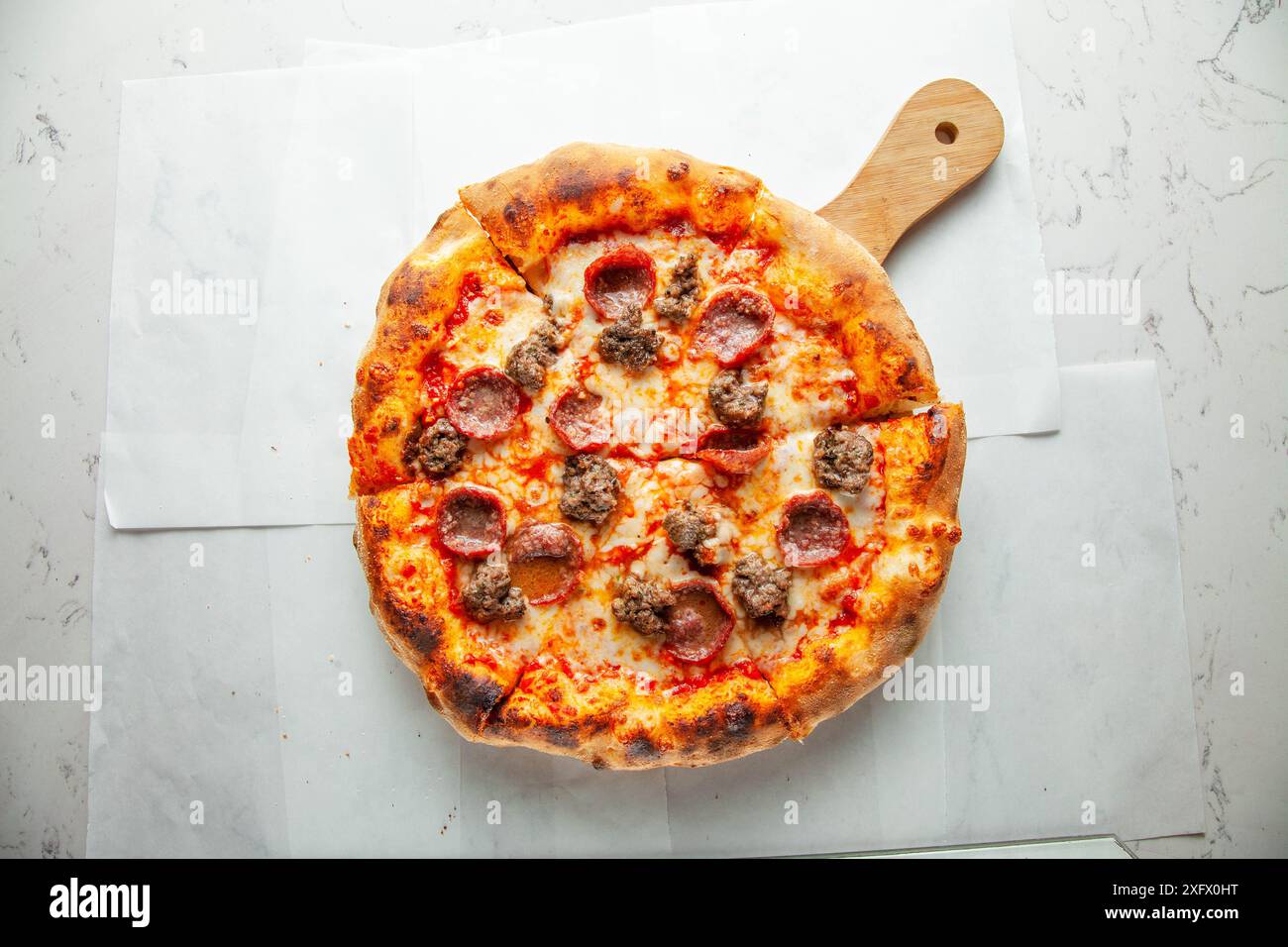 Naples authentic brick oven pizza, pepperoni and all meat Stock Photo ...