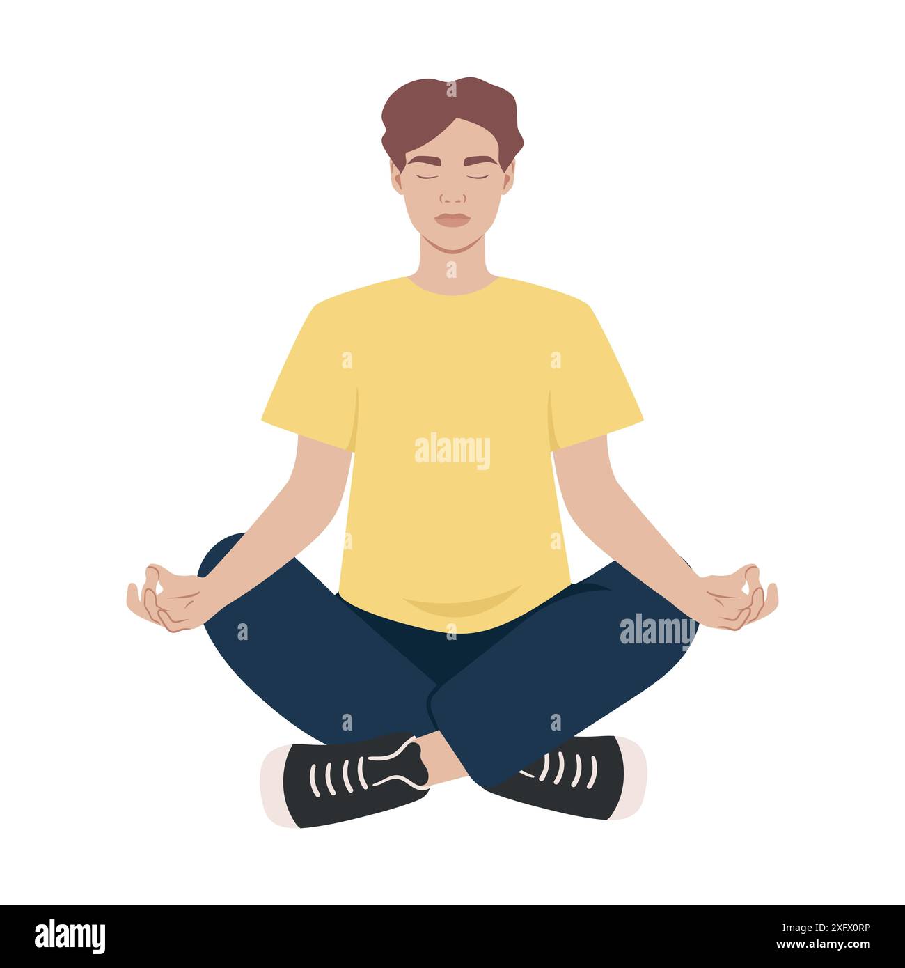 Young man sitting in lotus pose. Meditating male isolated on white ...