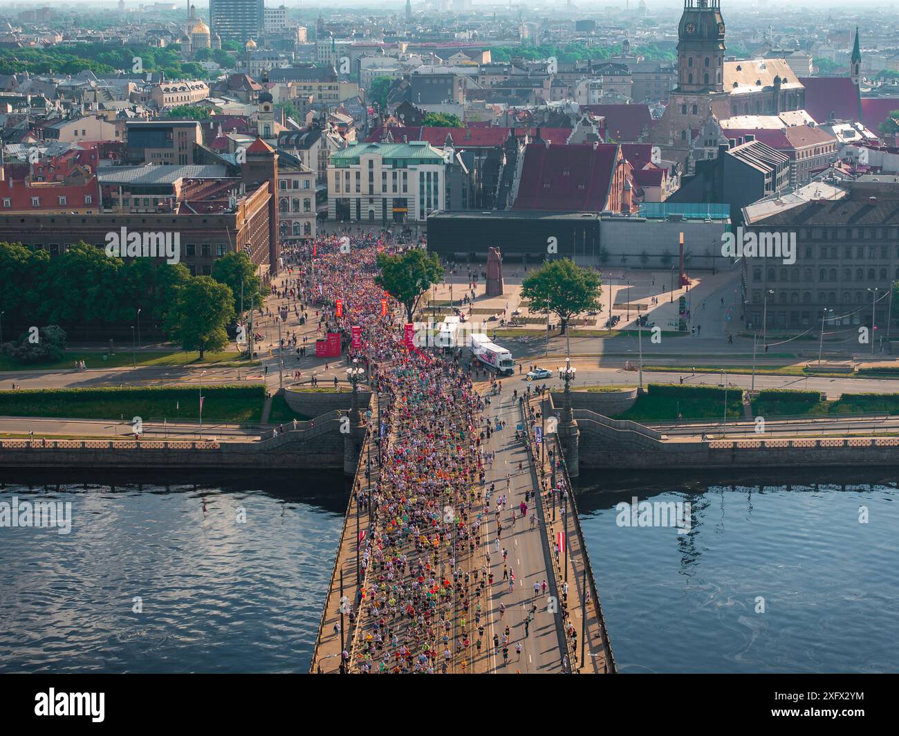 Aerial View of Runners in Riga Rimi Marathon 2024 Through City Streets ...