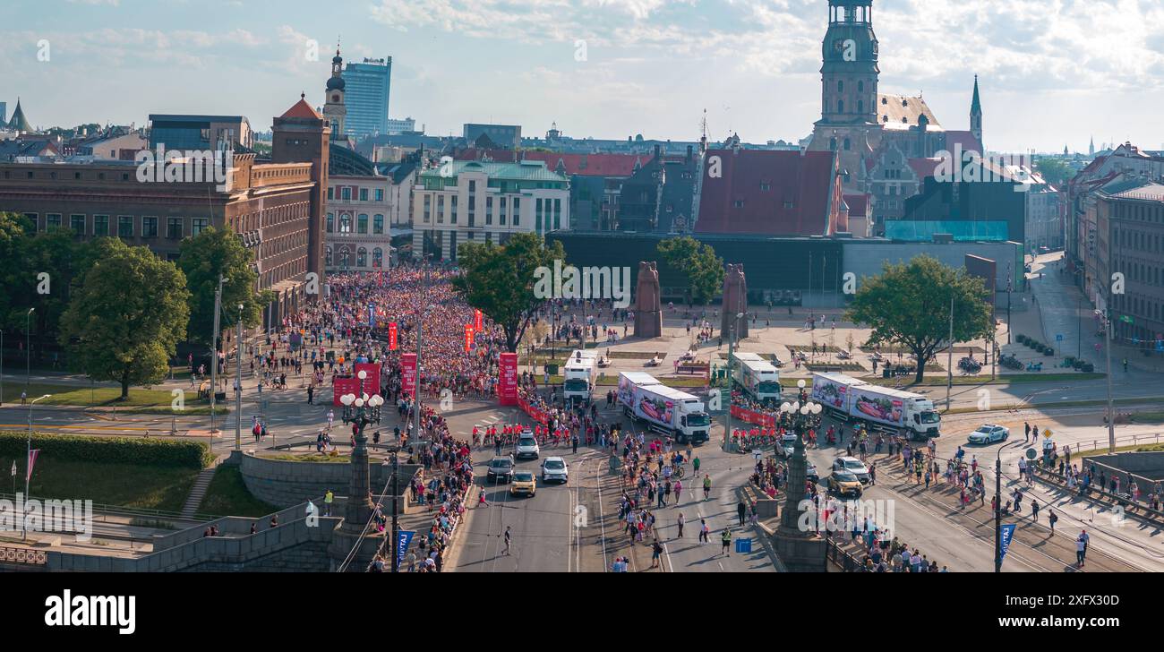 Aerial View of Runners in Riga Rimi Marathon 2024 with Iconic Landmarks ...