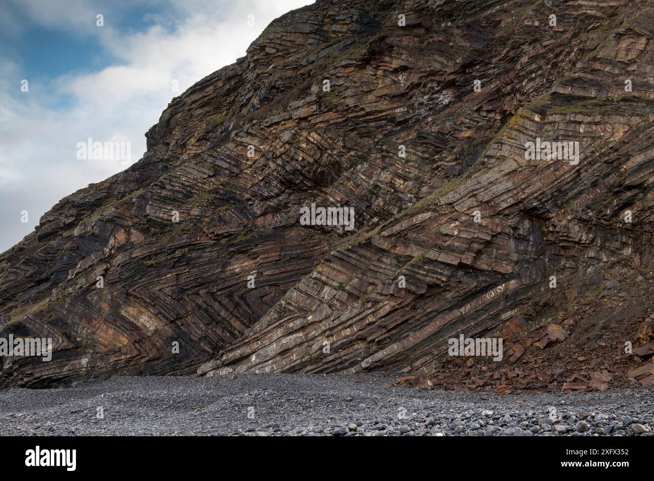 Chevron recumbent folding in Carboniferous age sandstone and shale ...