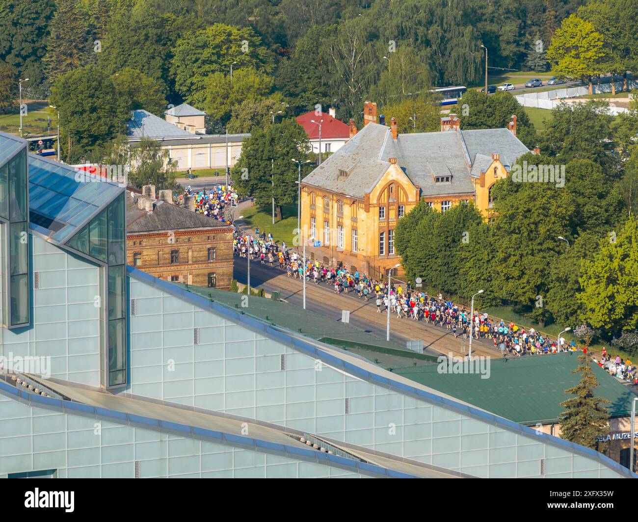 Aerial View of Runners in Riga Rimi Marathon 2024 Through City Streets ...