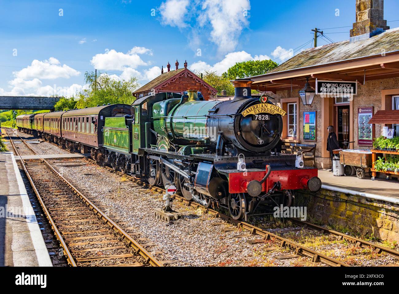 Preserved ex-GWR steam loco 7828 'Odney Manor' arriving at Williton station on the West Somerset ...