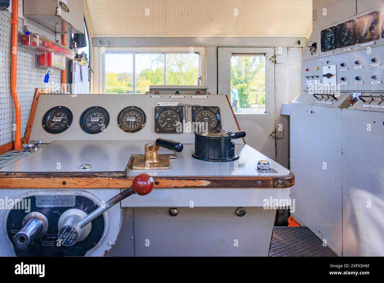 Interior view of the cab of preserved diesel loco D9526 at Williton ...