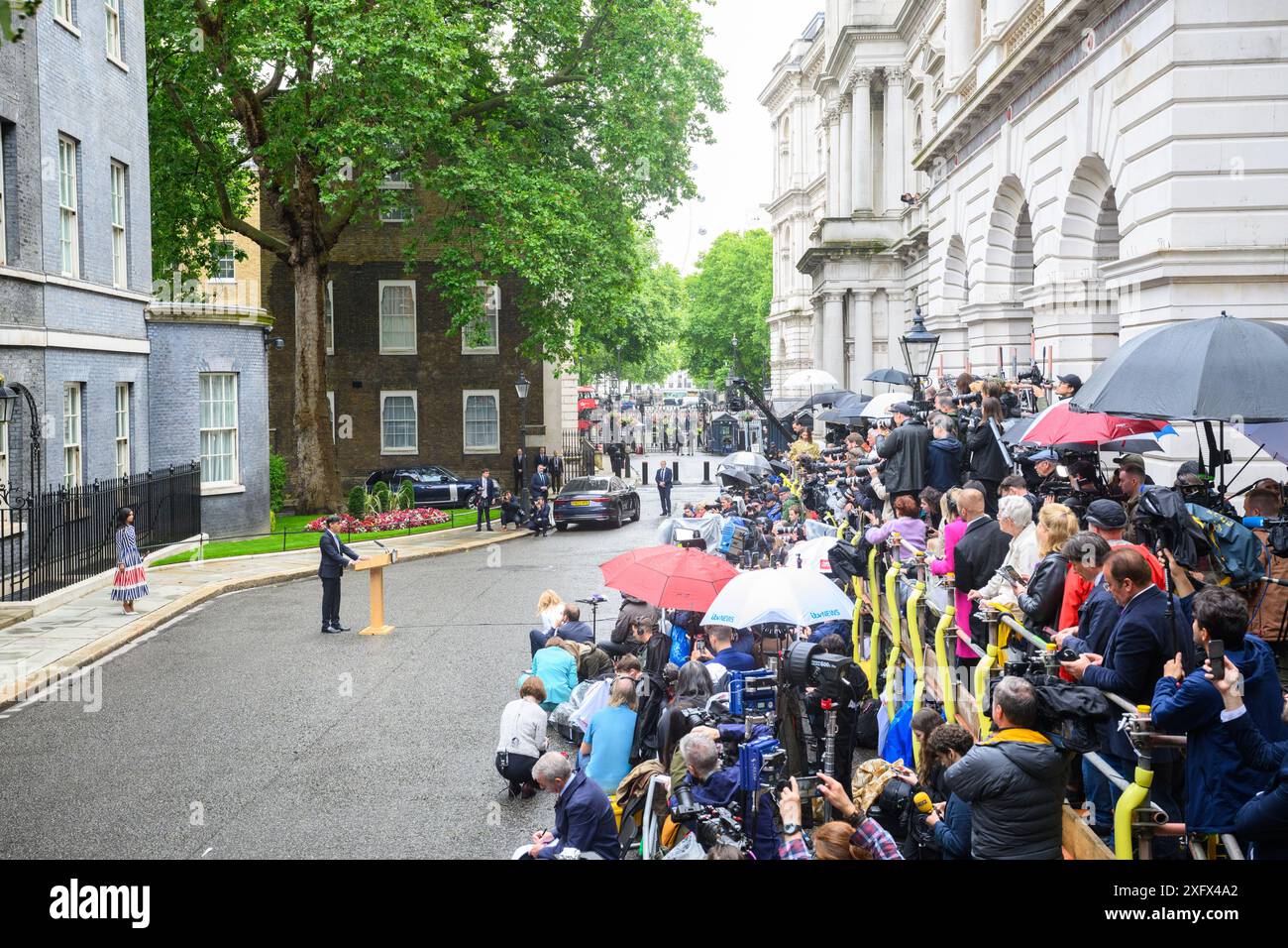 London, UK. 5 July 2024. Ex-prime minister Rishi Sinak leaves No 10 Downing Street in London ...