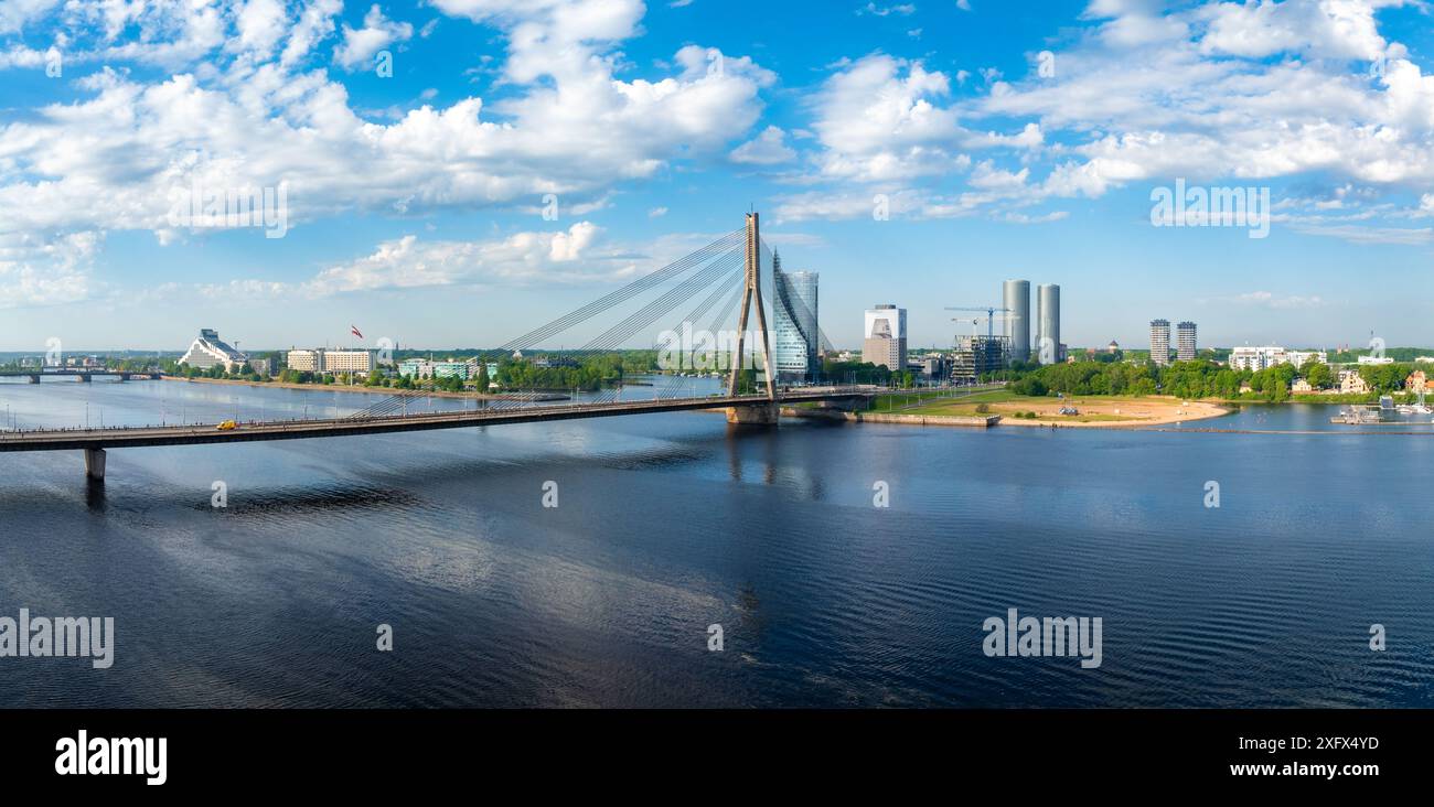 Aerial View of Vansu Bridge and Riga Skyline with Radisson Blu Latvija ...