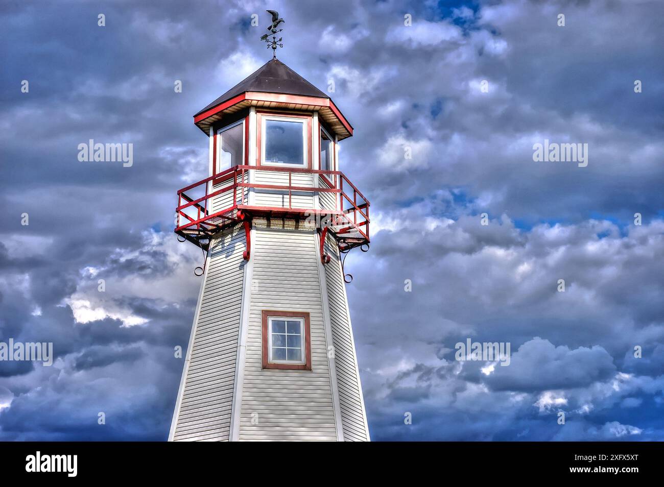 Light house along Detroit river waterway with HDR effect Stock Photo ...