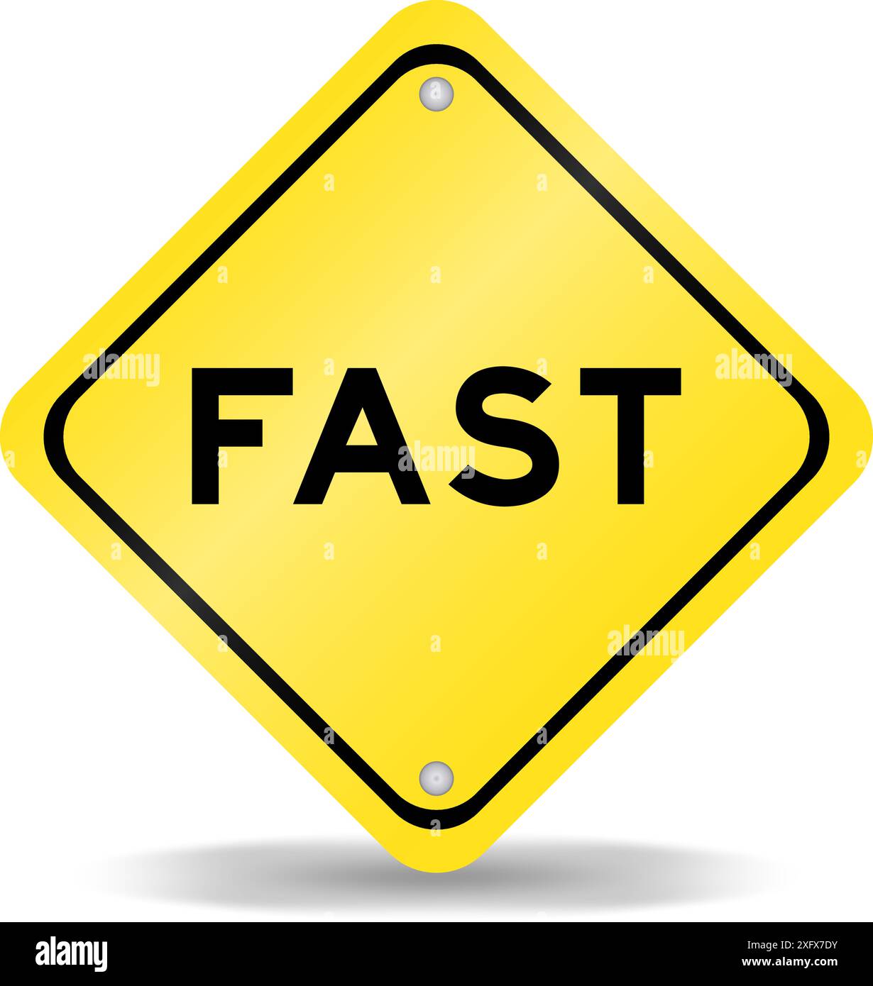 Yellow color transportation sign with word fast on white background ...