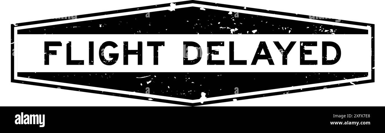 Grunge black flight delayed word hexagon rubber seal stamp on white ...