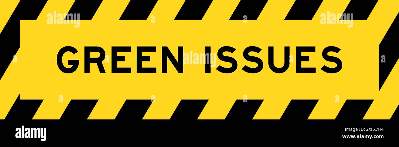 Yellow and black color with line striped label banner with word green ...