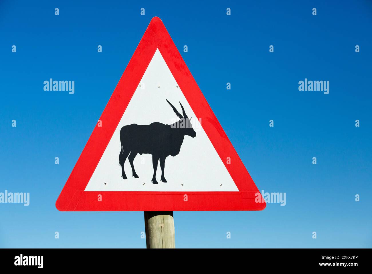 Warning sign with silhouette of an antelope, Tankwa Karoo National Park ...