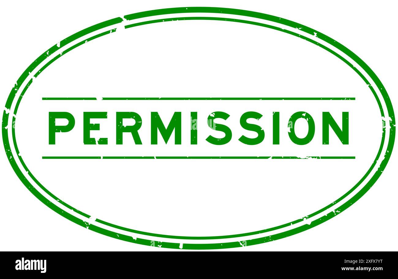 Grunge green permission word oval rubber seal stamp on white background ...