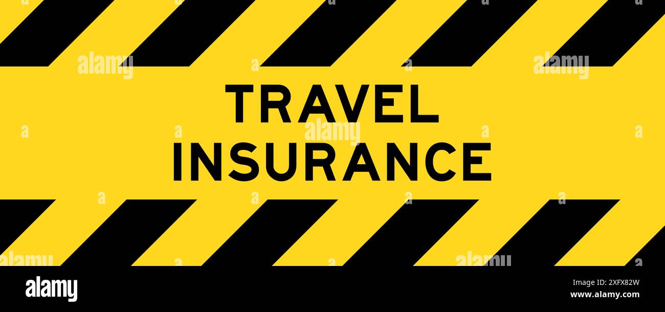 Yellow and black color with line striped label banner with word travel ...