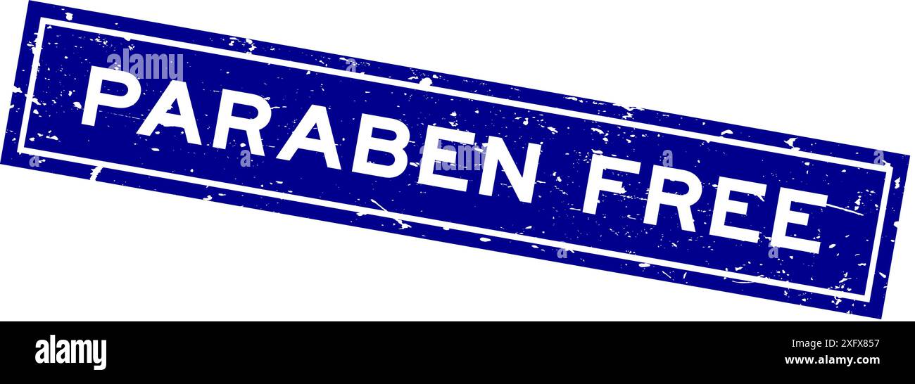 Grunge blue paraben free word square rubber seal stamp on white ...