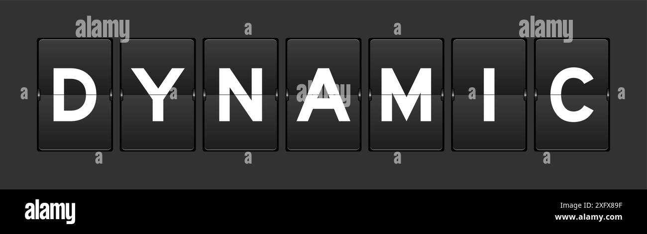 Black color analog flip board with word dynamic on gray background ...