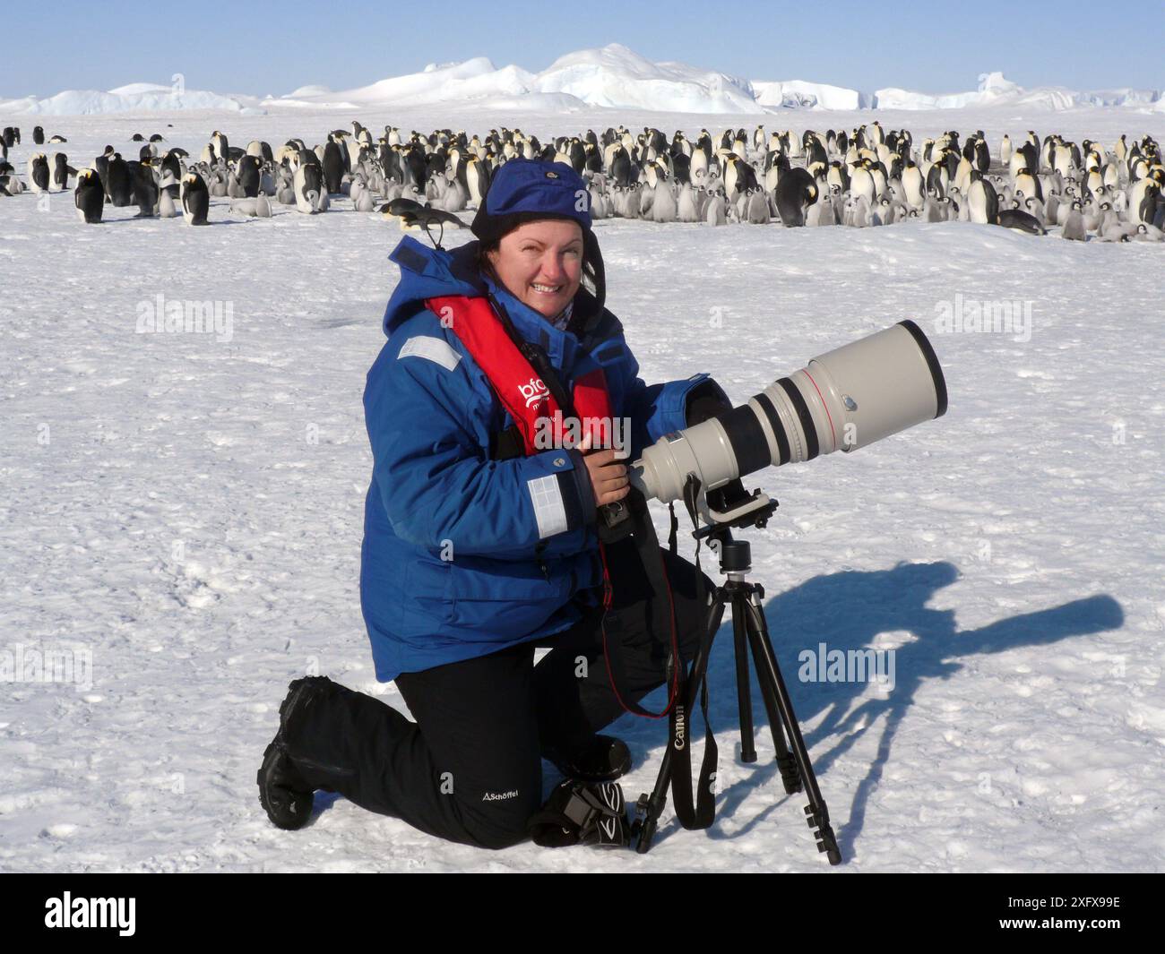 Portrait of wildlife photographer Sue Flood photographing Emperor ...