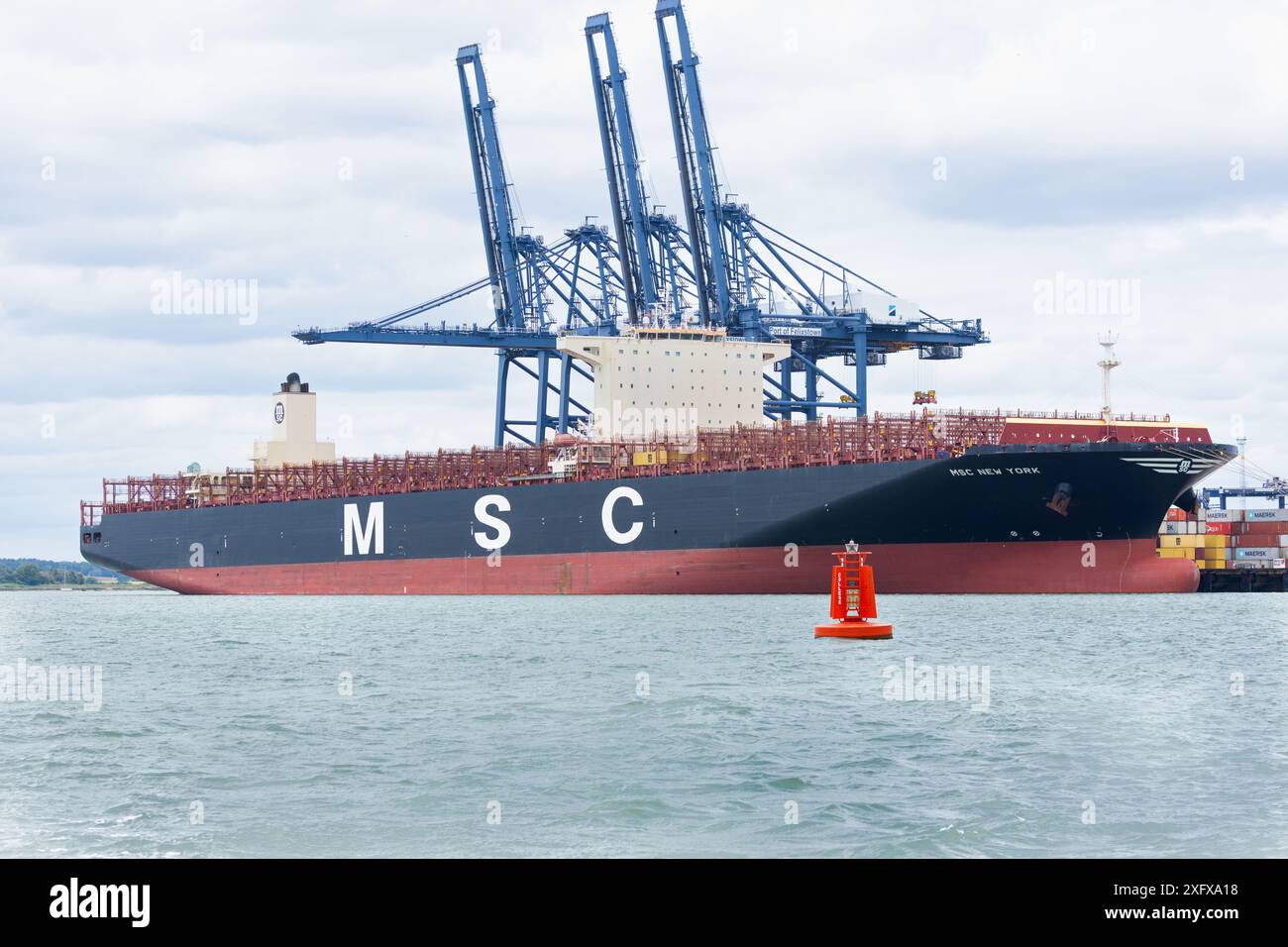 Empty MSC New York container ship docked at Felixstowe docks Suffolk ...