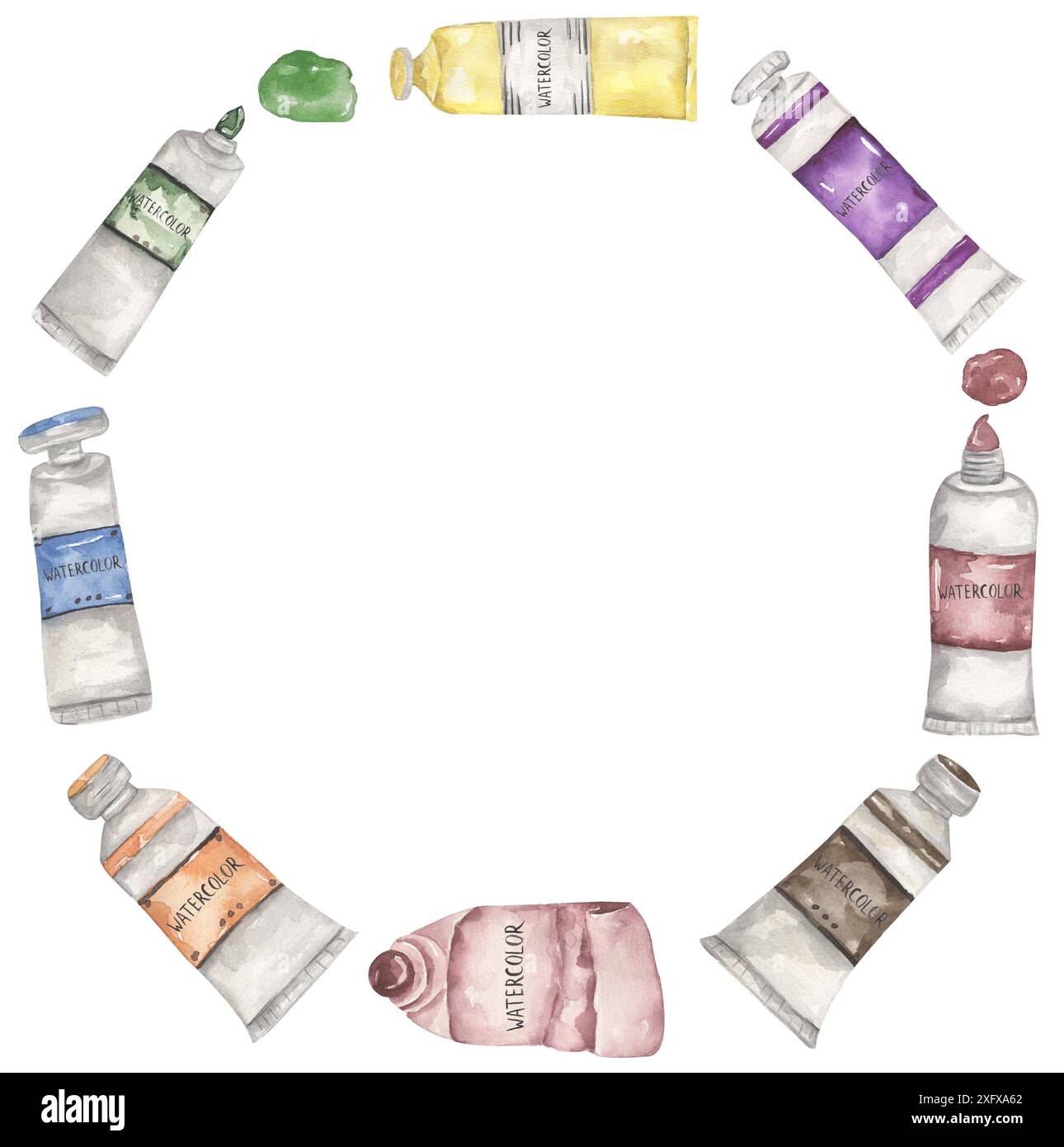 Painting tools elements watercolor wreath illustration. Art supplies ...