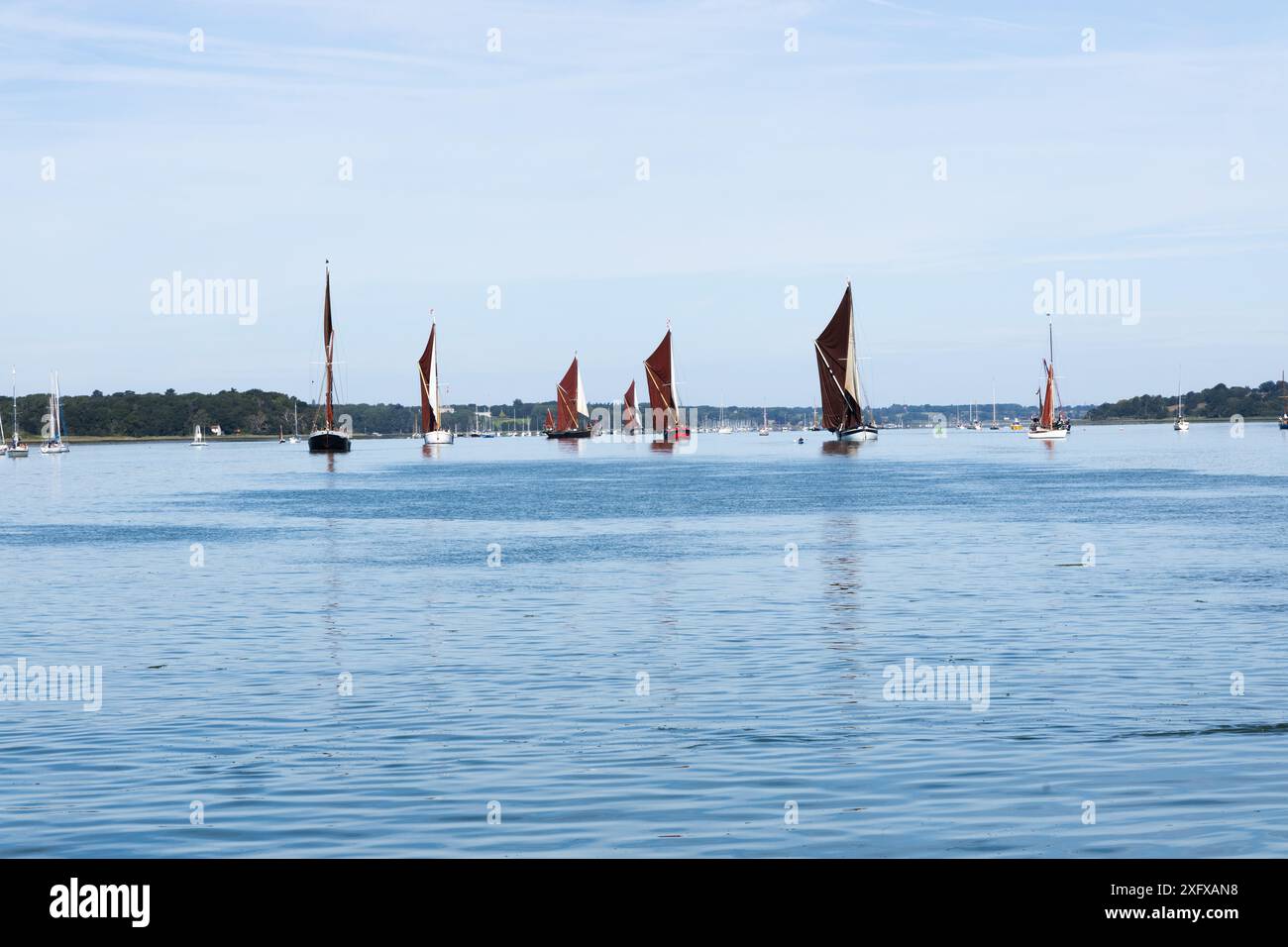 Thames sailing barges on a still calm River Orwell Suffolk England ...
