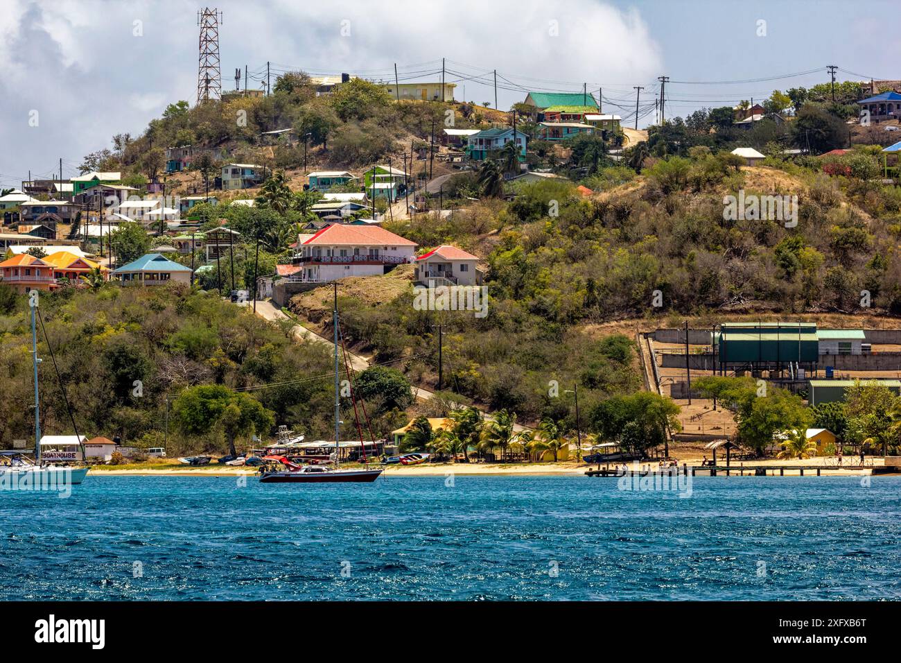View of Mayreau Village Infrastructure, Beach, Boats and Jetty at ...