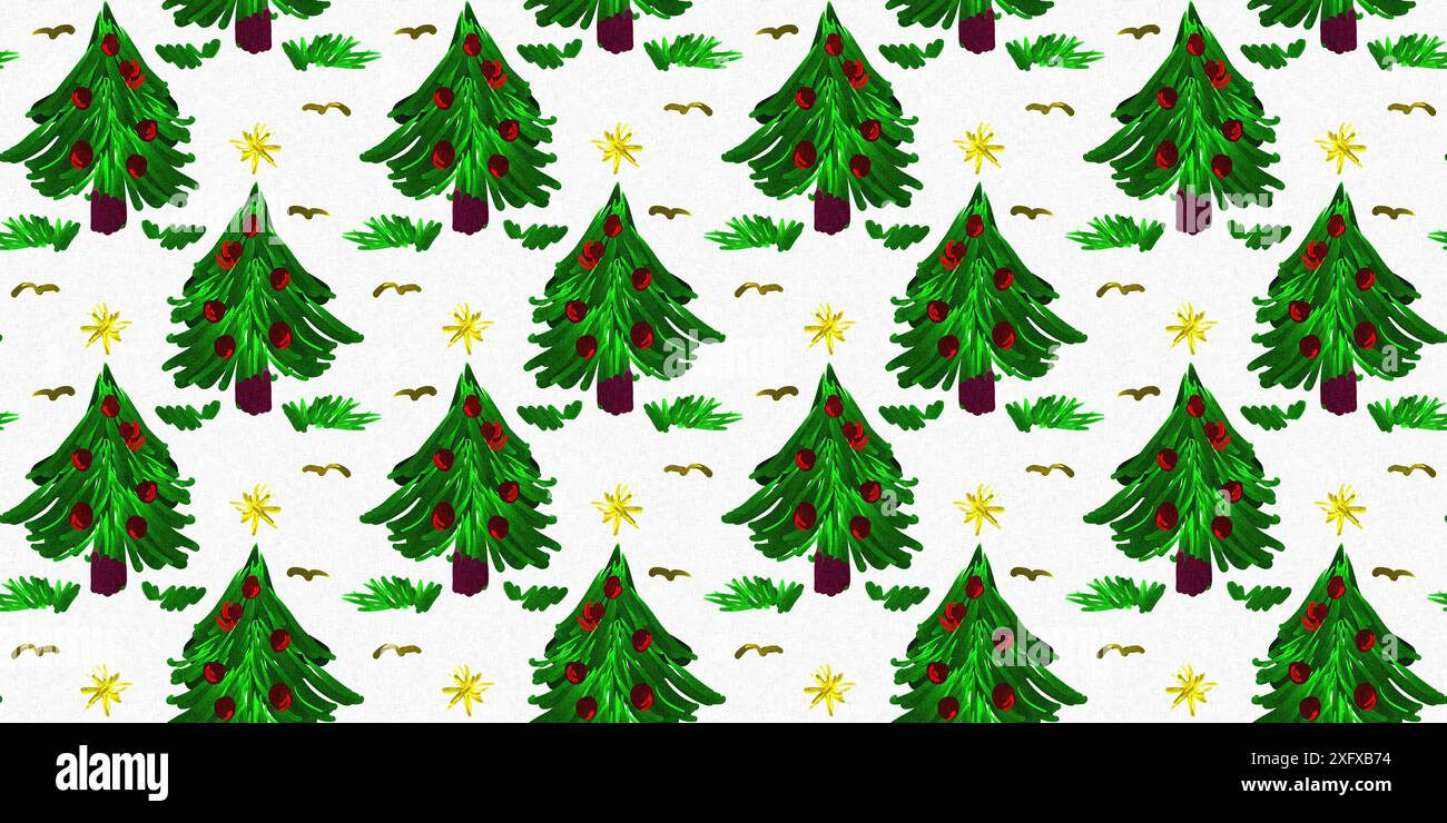 Modern christmas foliage fir tree border in traditional red green ...