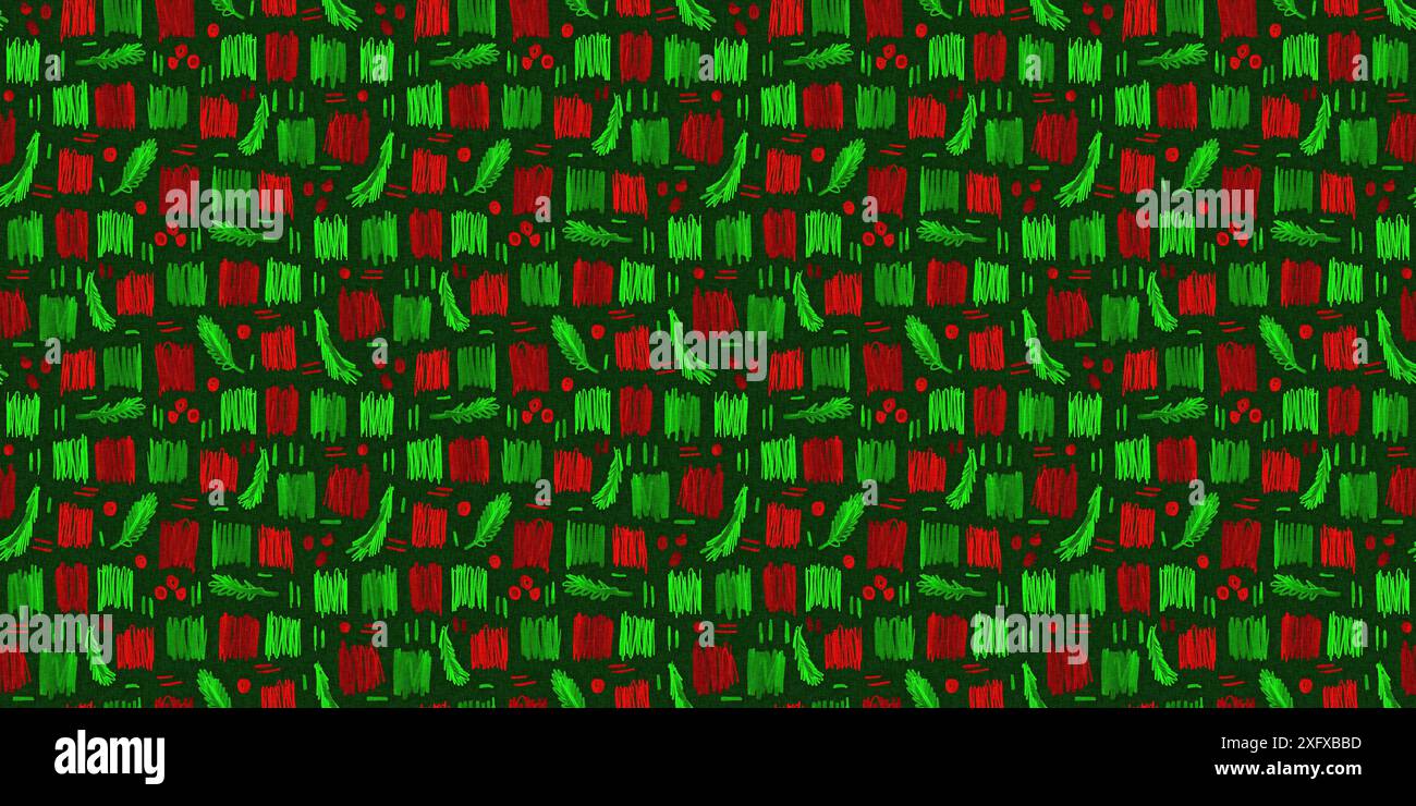 Modern christmas foliage fir branch border in traditional red green ...