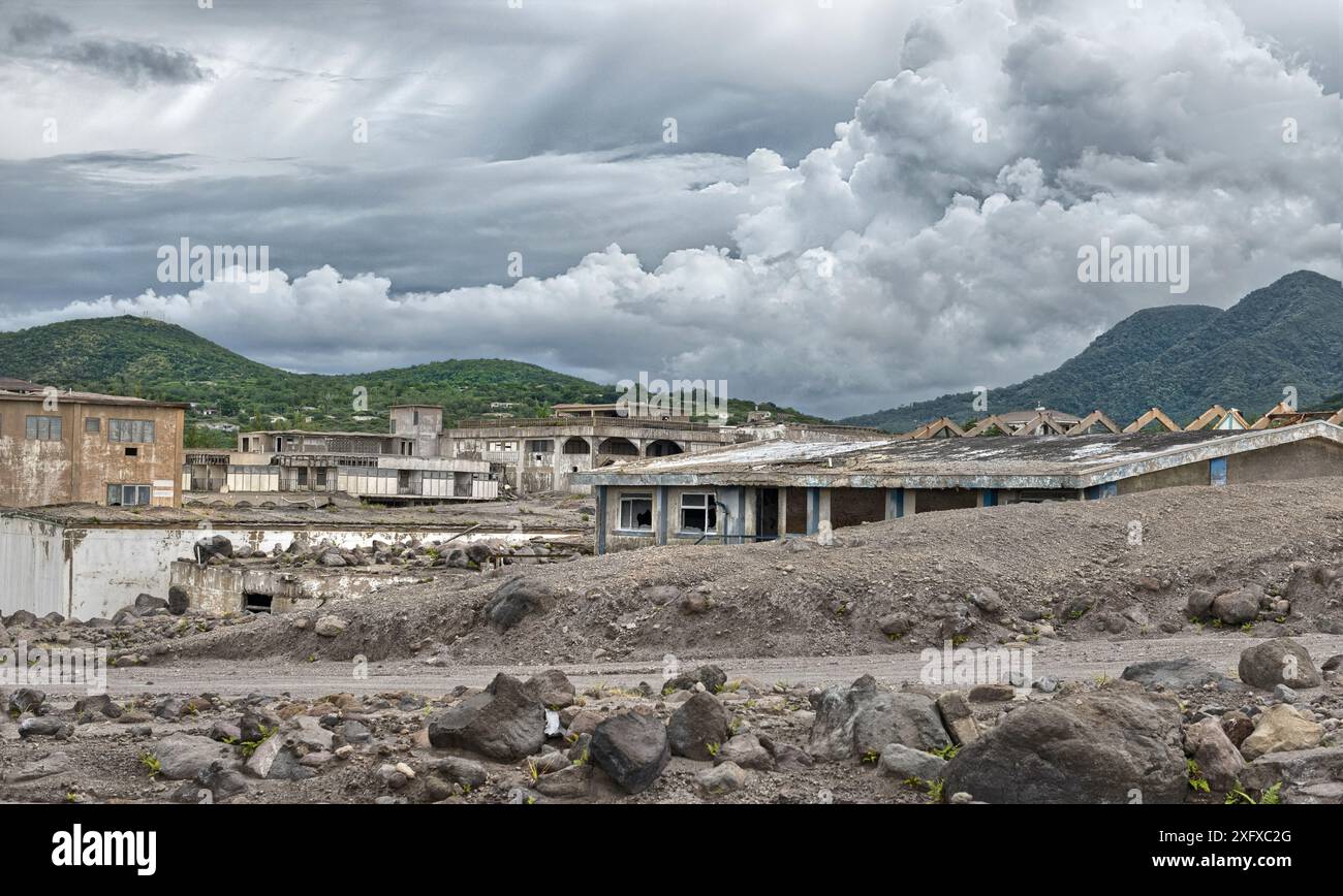 Montserrat, Exclusion Zone V, old capital town Plymouth destroyed by volcano. The Volcano is ...