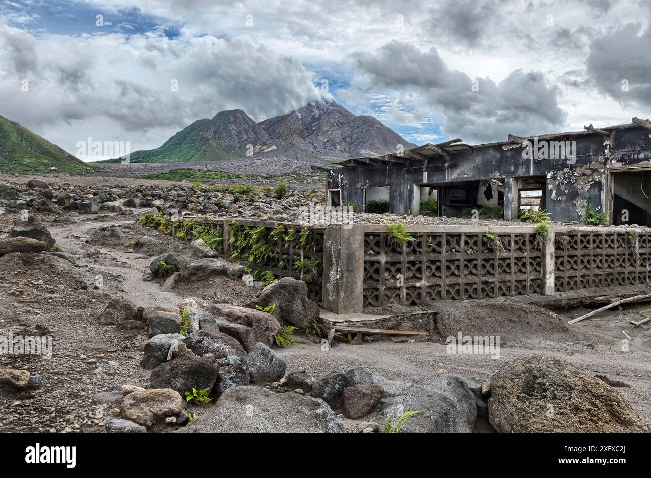 Montserrat, Plymouth - remains of old capital town destroyed by volcano. Now a restricted zone ...