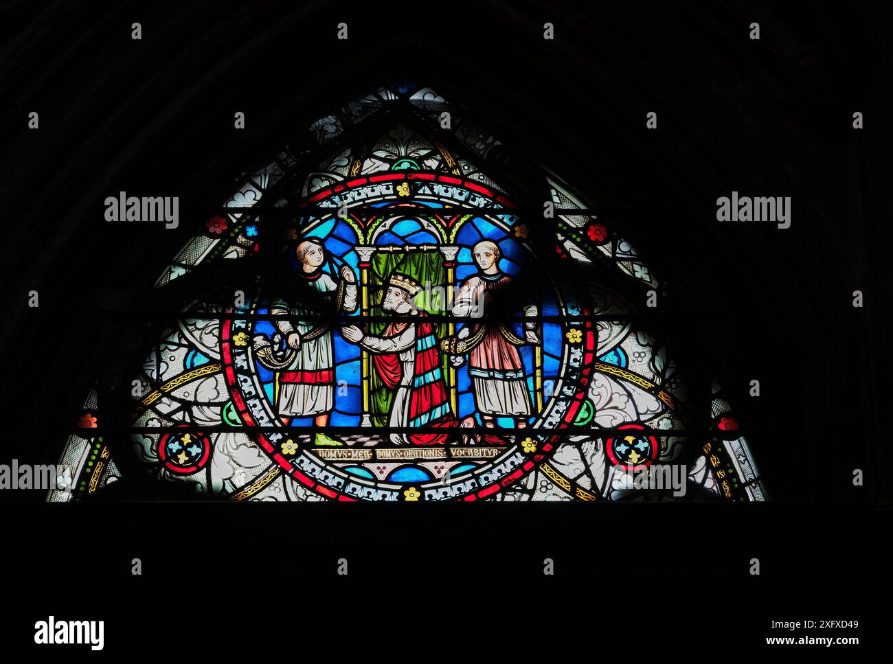 My house is a place of prayer, not a market place; stained glass window ...