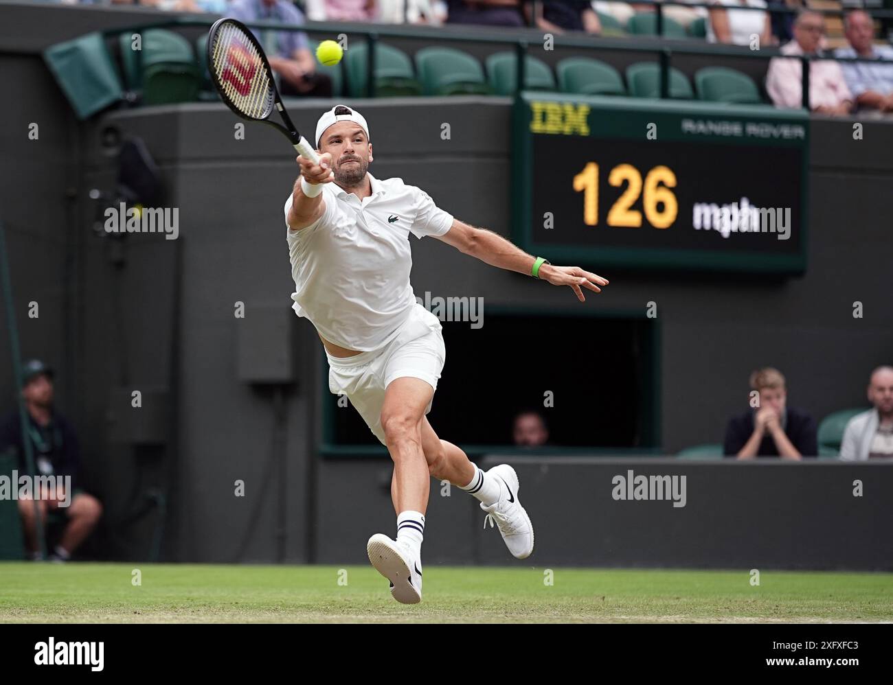 Grigor Dimitrov in action against Gael Monfils (not pictured) on day ...